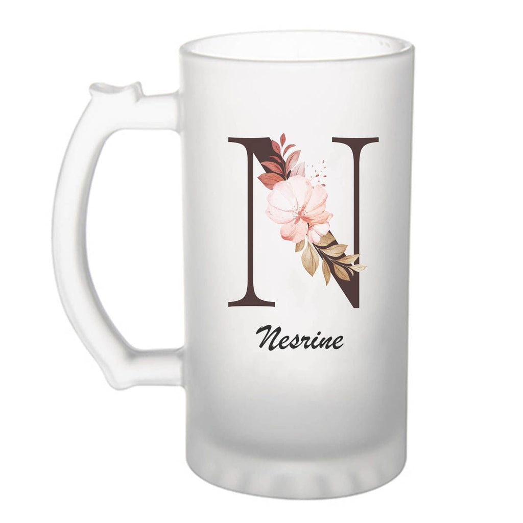 Chope de bière Nesrine Lettre Fleur | Verre Alcool Pinte | Planetee ...